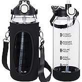 Amazon.com: DEARRAY 64 oz Motivational Glass Water Bottle with Straw & Time Marker Half Gallon ...