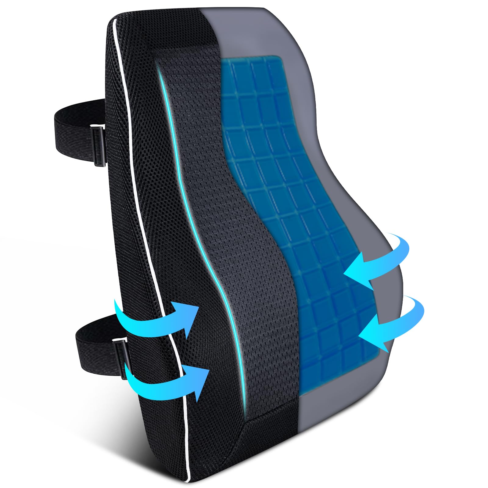 Gel Lumbar Support Pillow for Office Chair Car, Gaming Chair Lower Back ...