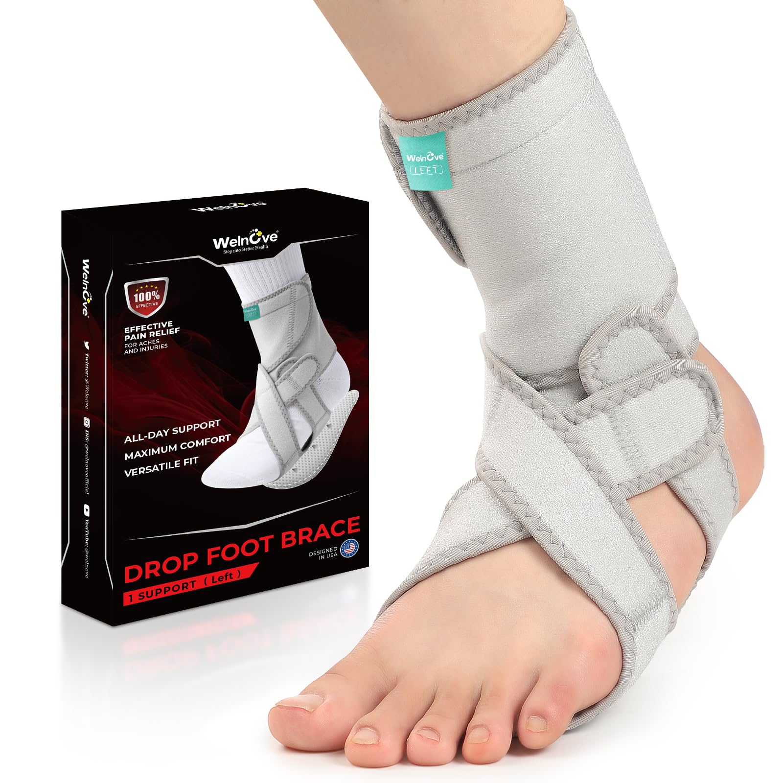 Welnove Drop Foot Brace with Arch Support?AFO Ankle Brace for Walking ...