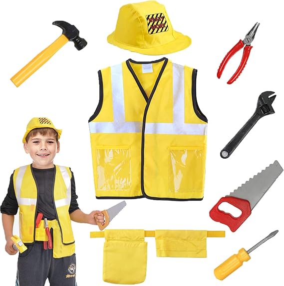 Amazon.com: SATKULL Kids Construction Worker Costume Role Play Kit Set ...