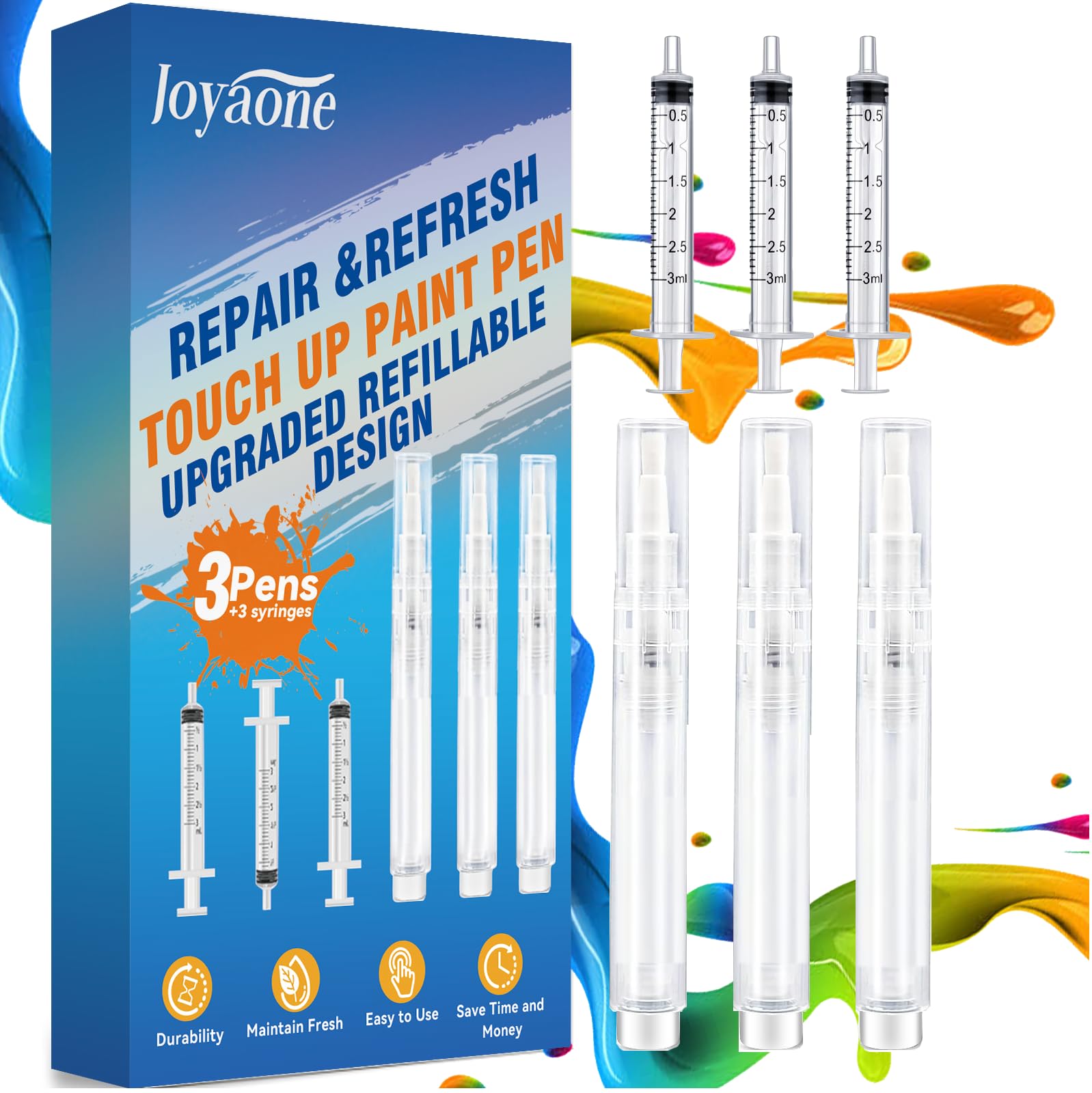 Refillable Touch Up Paint Pen Brush, 3 Pack Fillable Paint Pens ...