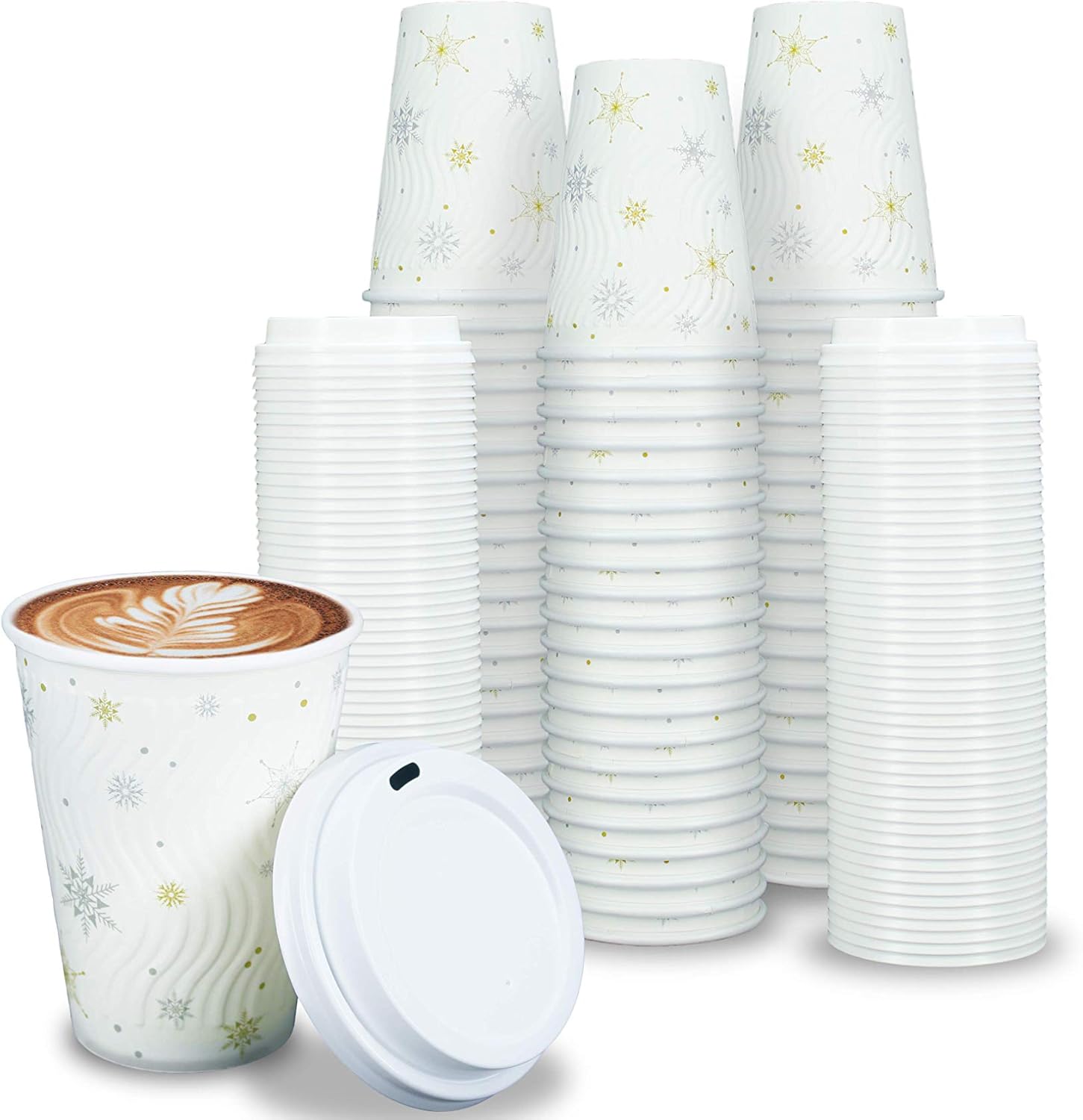 Amazon.com: [100 SETS] 12oz White Snowflake Cup Emboss Wall with Lid ...