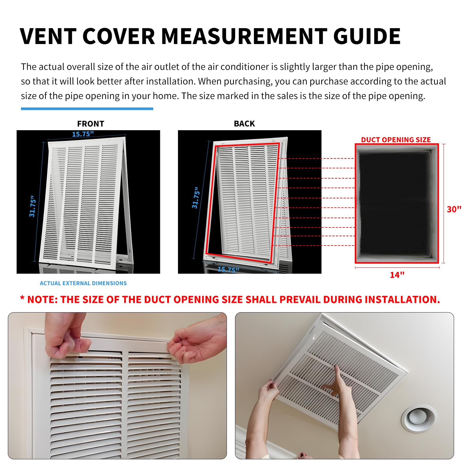 14x30 Return Air Grille [Duct Opening Size] Return Vent Cover For Wall ...