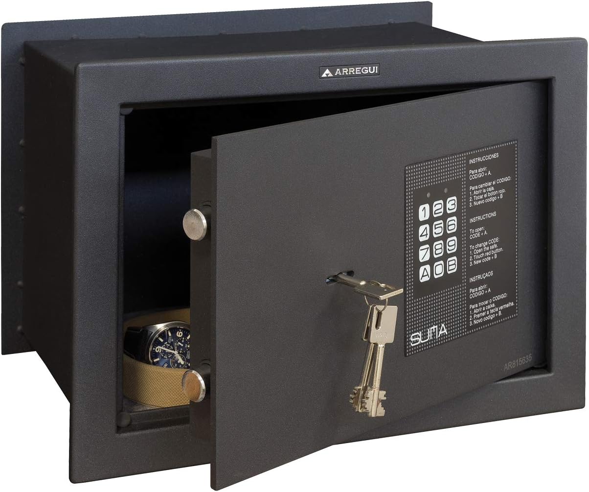 Arregui 30010 – Black recessed Electric Wall Safe with Key (380 x 280 x ...