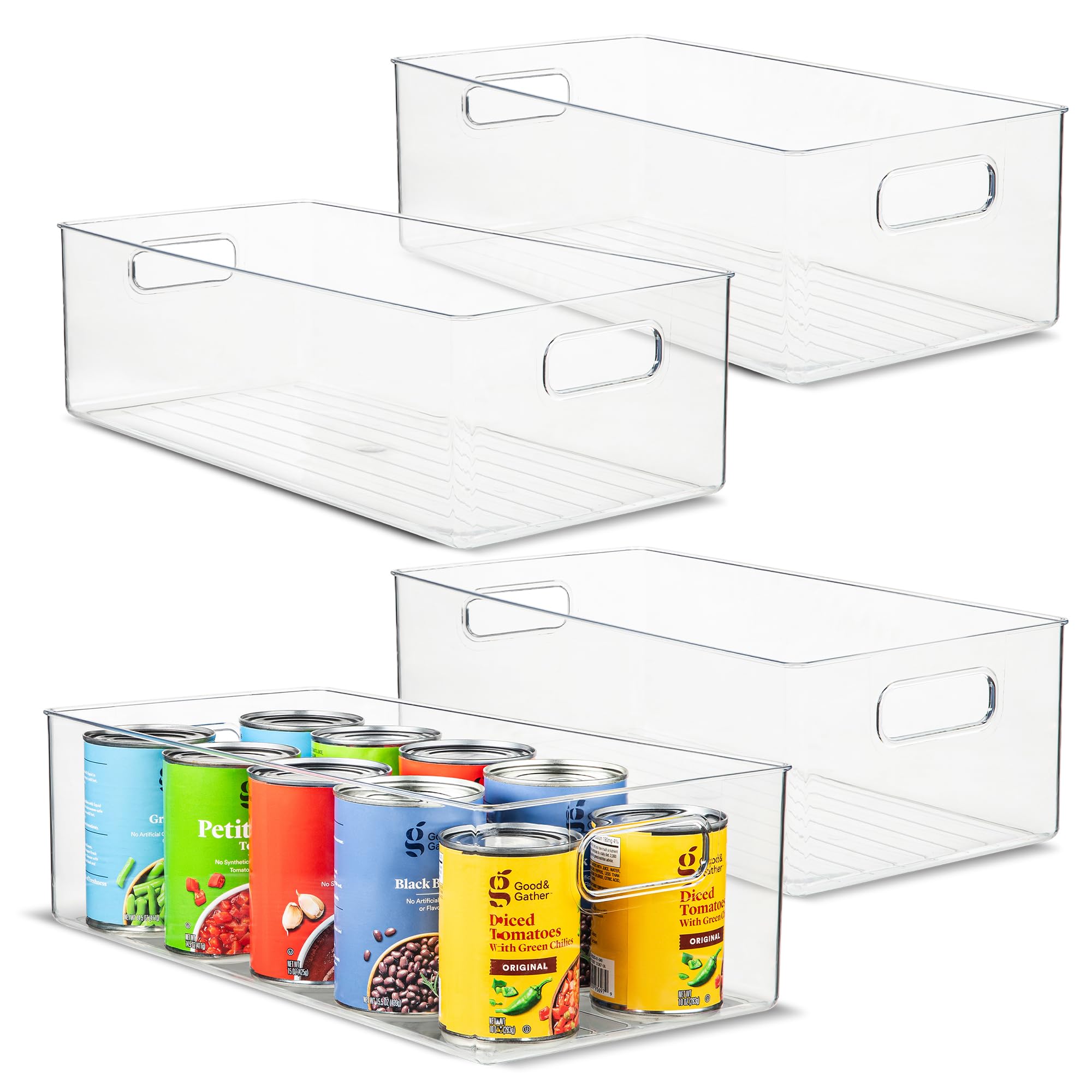 Plastic Food Storage 4 Pack Clear Container Bin with Handles for ...