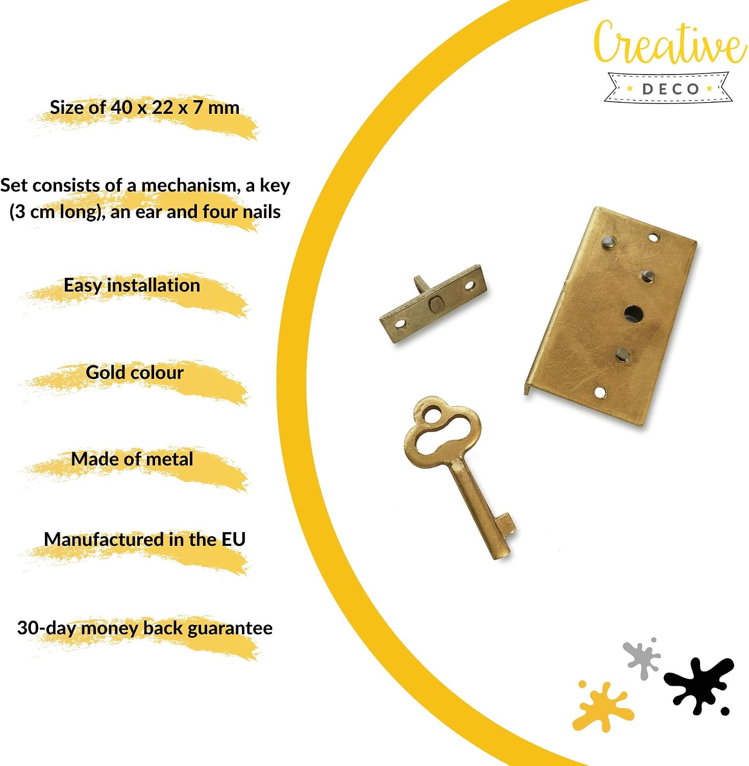 Creative Deco Gold Lock With Key | Brass Box + Trunk Lock + Key | 40 x ...