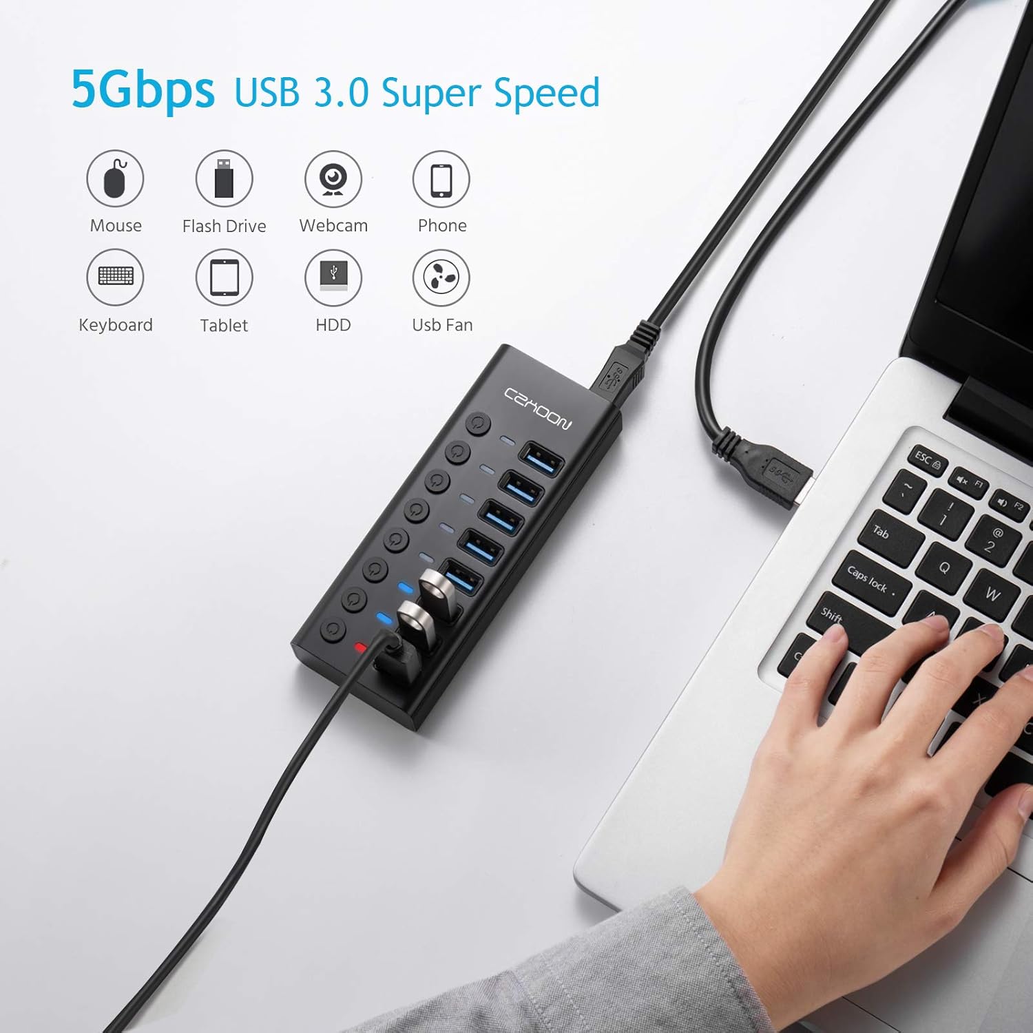 USB Hub 3.0 Powered, Laptop PC USB 8 Port Hub Extension 1 Fast Charging ...