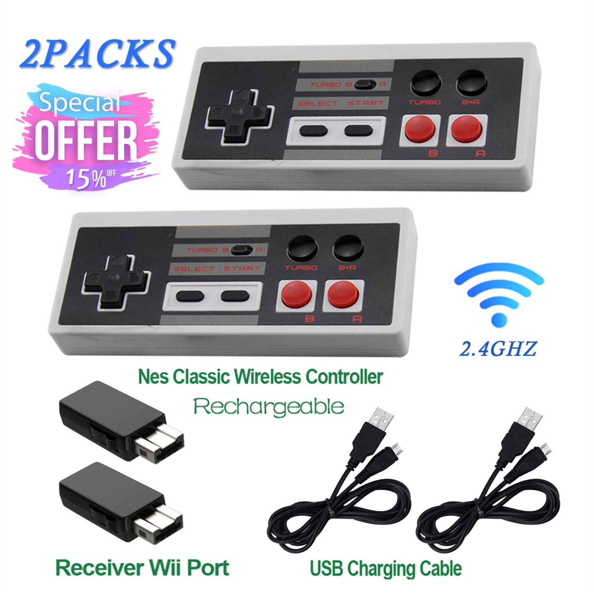 Mua Burrizei 2 Pack Rechargeable NES Classic Mini Wireless Controller ...