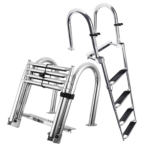 4 Step Pontoon Boat Ladder, 304 Stainless Steel Telescoping Heavy Duty ...