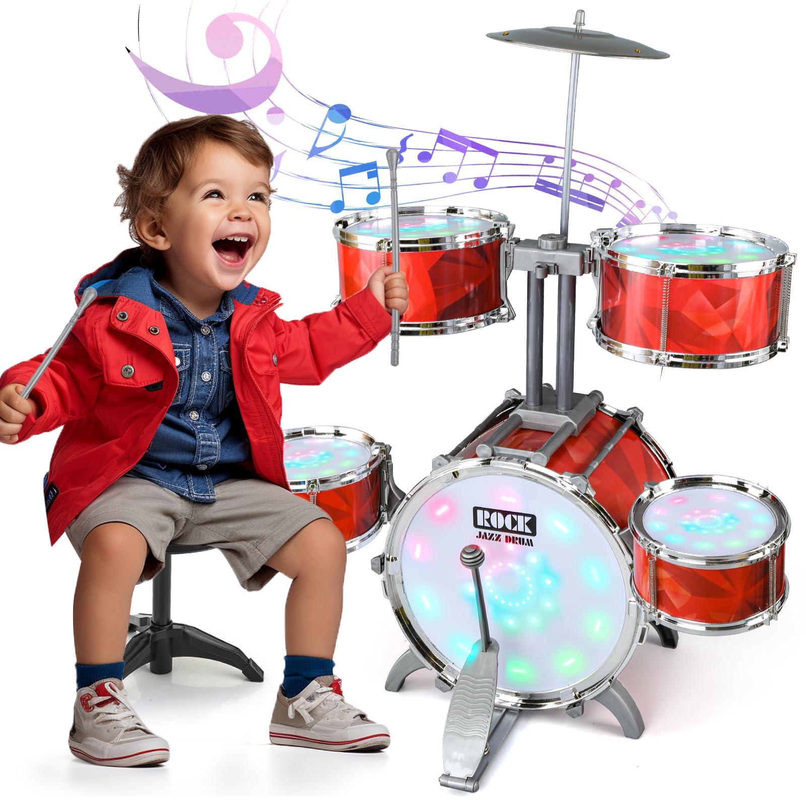 Toddlers Drum Set for Kids 1-3 3-5 with Stool Toys, Higher Bracket of ...