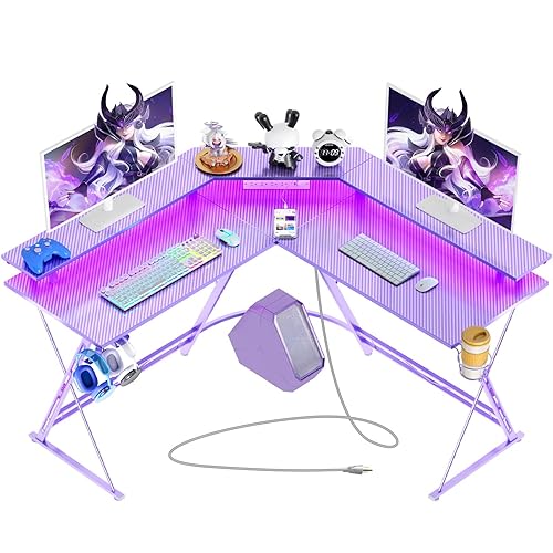SEVEN WARRIOR Gaming Desk 50.4” with LED Light & Power Outlets, L ...