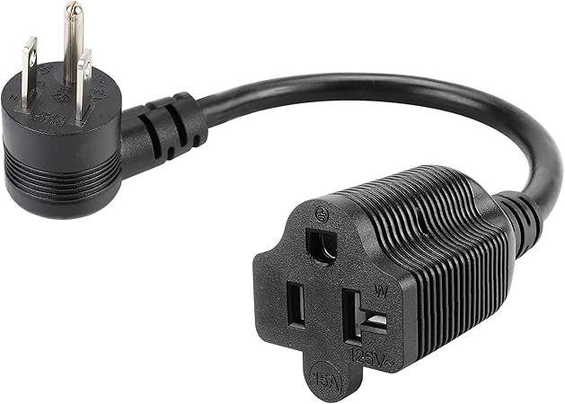 PluGrand 1-Foot Right Angle15 Amp Household AC Plug to 20 Amp T Blade Adapter Cable，14AWG 1-Foot ...