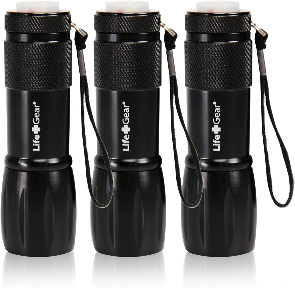 Life Gear 3PK Black Mini Max Aluminum LED Flashlight with Red Tail ...
