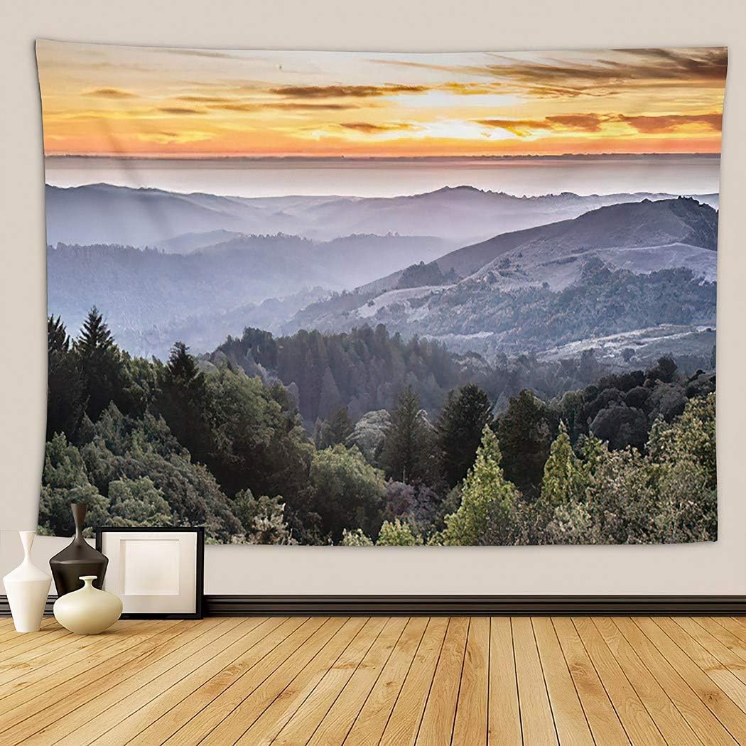 Mountain Tapestry,Hazy Forest Rolling Hills Ocean Sunset of Santa Cruz ...
