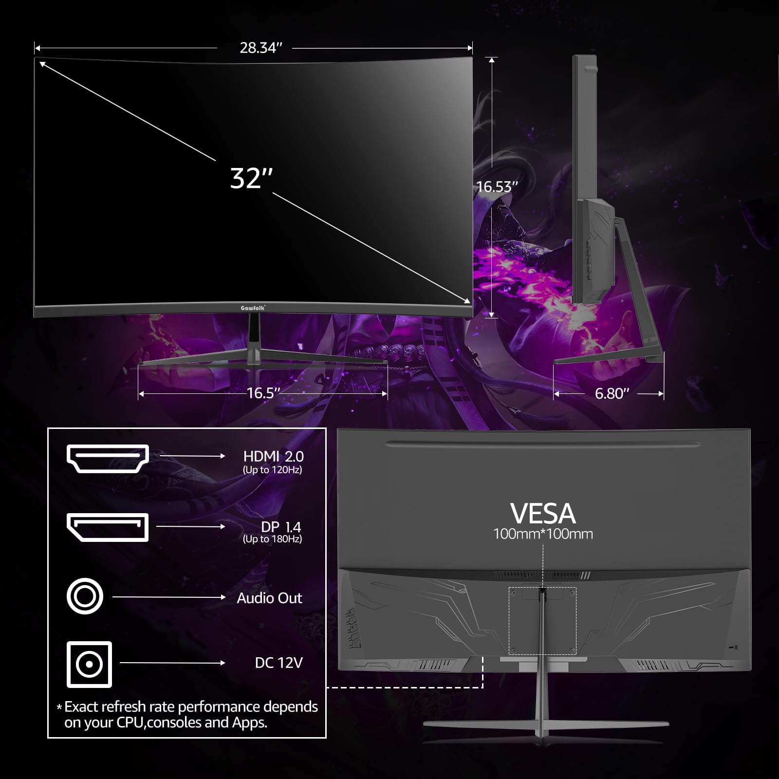 Mua 32 inch Gaming Monitor 1800R Curved Computer Monitors 165HZ / 180HZ ...