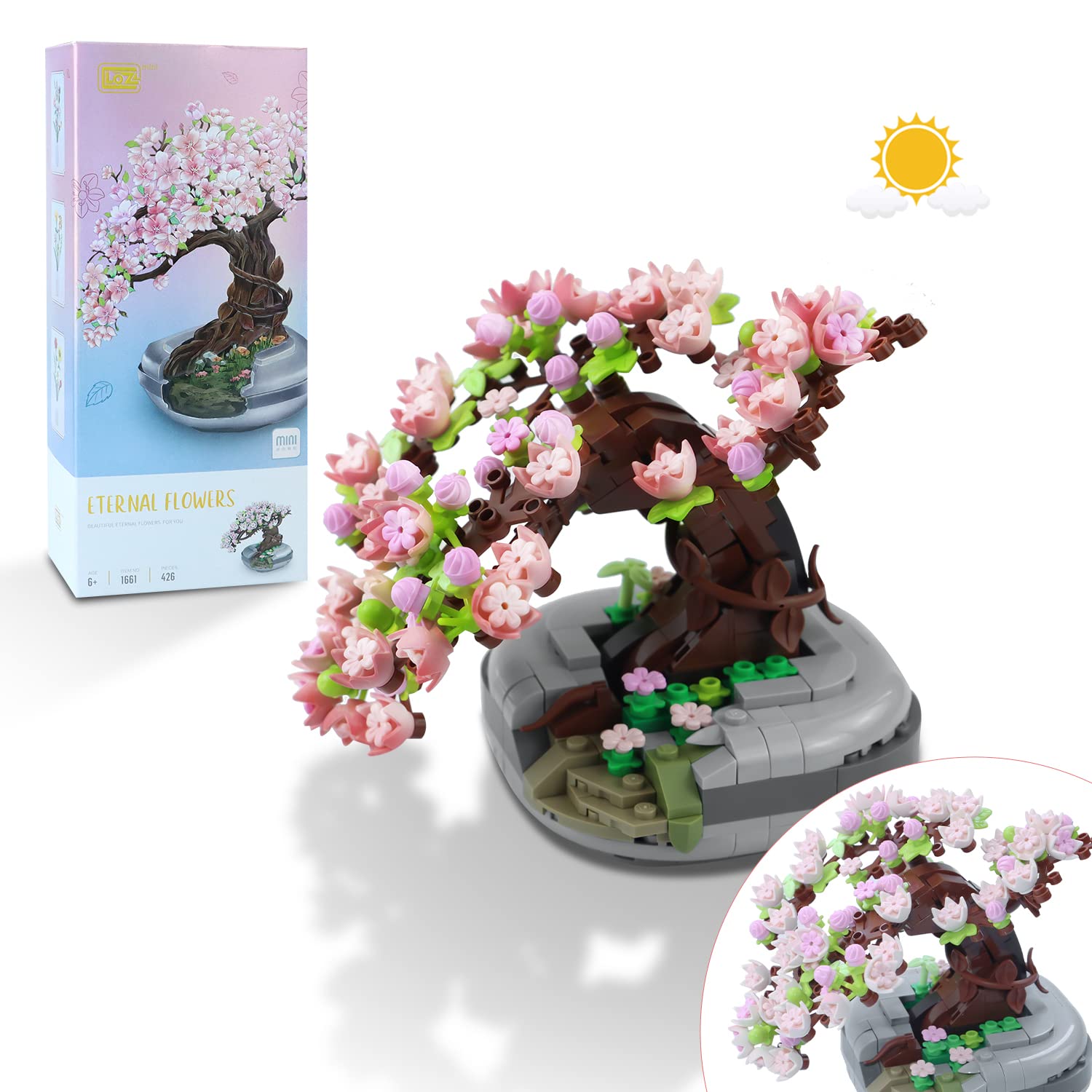 Mua Waktuk Mini Bricks Sakura Bonsai Model Cherry Blossom Potted Plant ...
