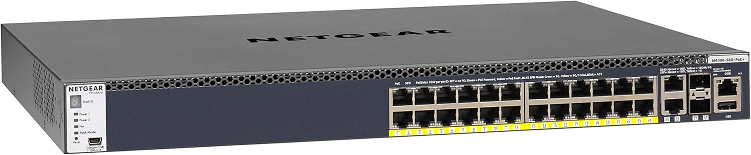 NETGEAR GSM4328PA-100NES Switch Manageable Stackable 24x1G PoE 4x10G ...