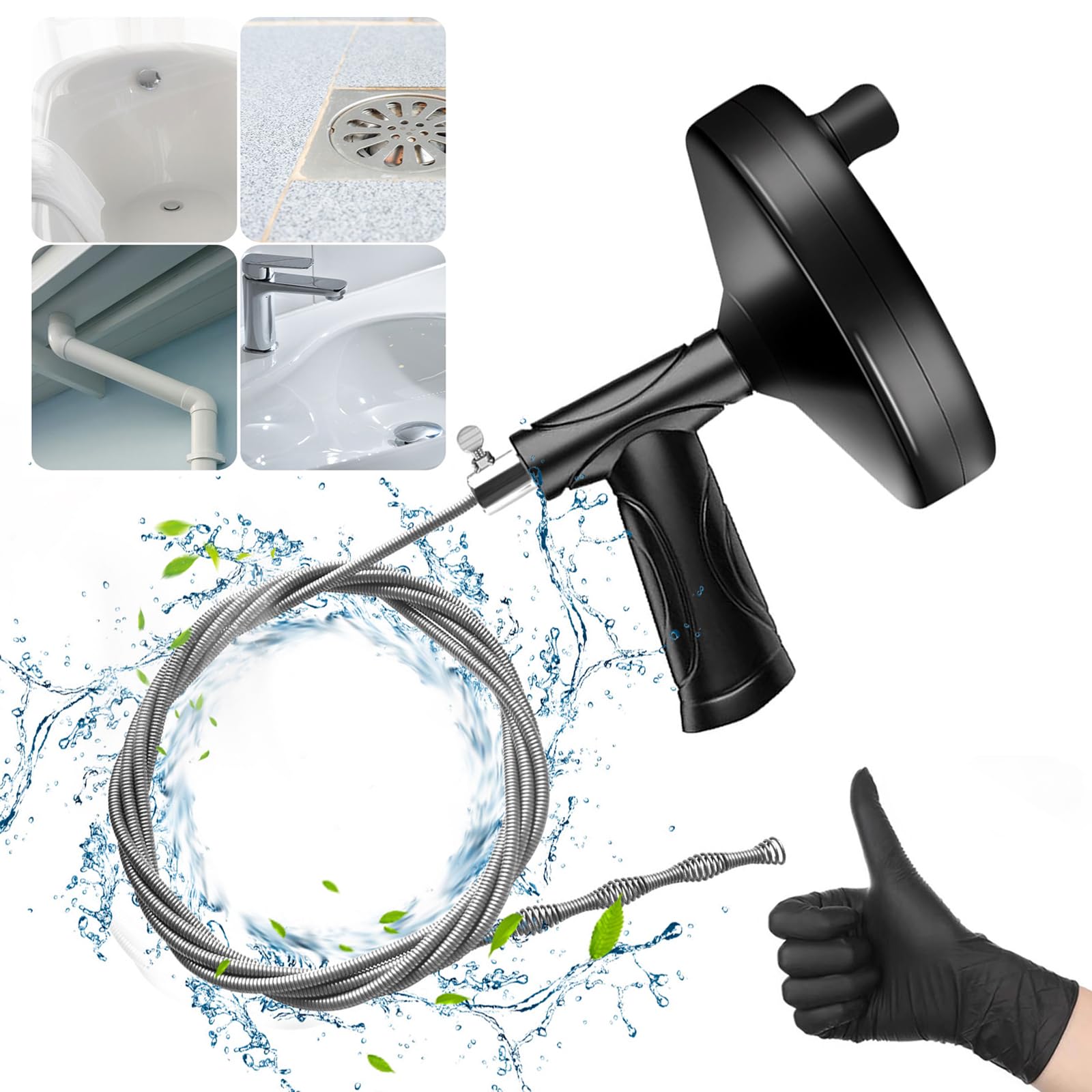 Drain Snake Auger 33 Feet, Plumbing Snake Drain Hair Clog Removal Tool ...
