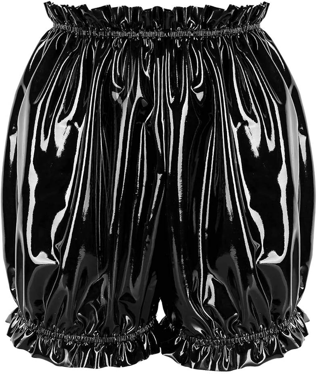 YiZYiF Womens Wet Look Patent Leather Ruffled Pumpkin Bloomers Maid ...