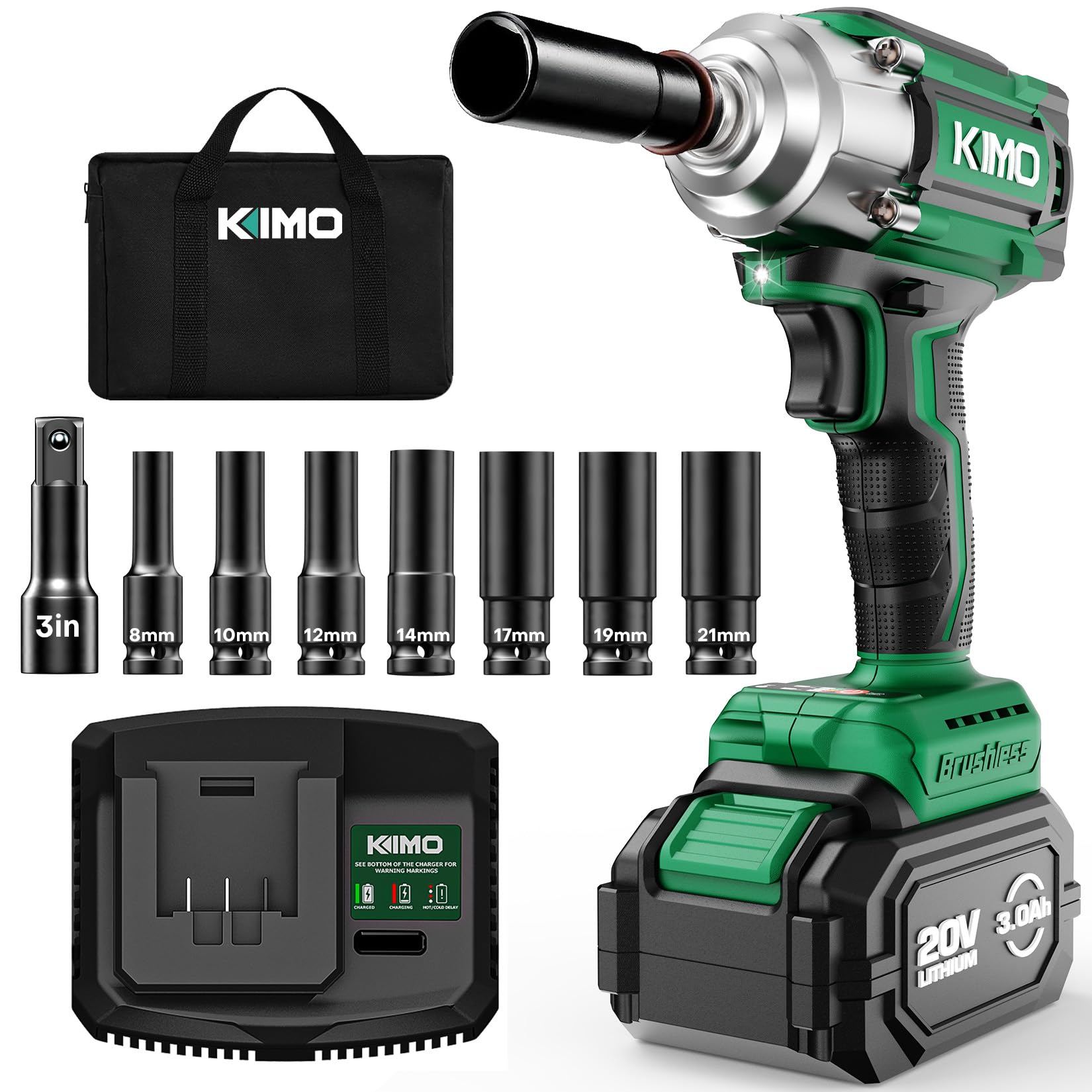 KIMO Cordless Impact Wrench, 3000 RPM & Max Torque 350 ft-lbs (475N.m ...