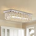 Siljoy Rectangle Chandelier, Modern Crystal Raindrop Chandelier with K9 Crystal, 8-Lights Flush ...