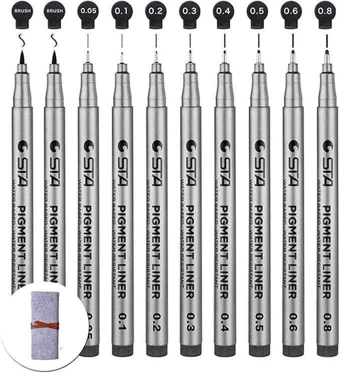 Fineliner Stylos, DazSpirit 10 Pcs Stylo Noir Pointe Fine avec un sac ...