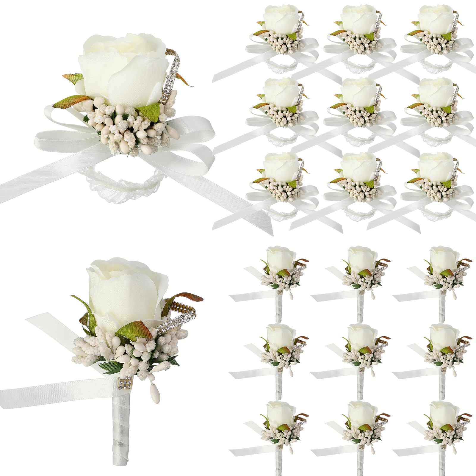 Geosar 20 Pcs Wedding Corsage and Boutonniere Set Homecoming Artificial ...