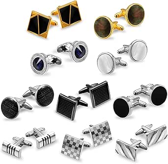 Amazon.com: 10 Pairs Cufflinks for Men Classic Cuff Links Set Men's ...