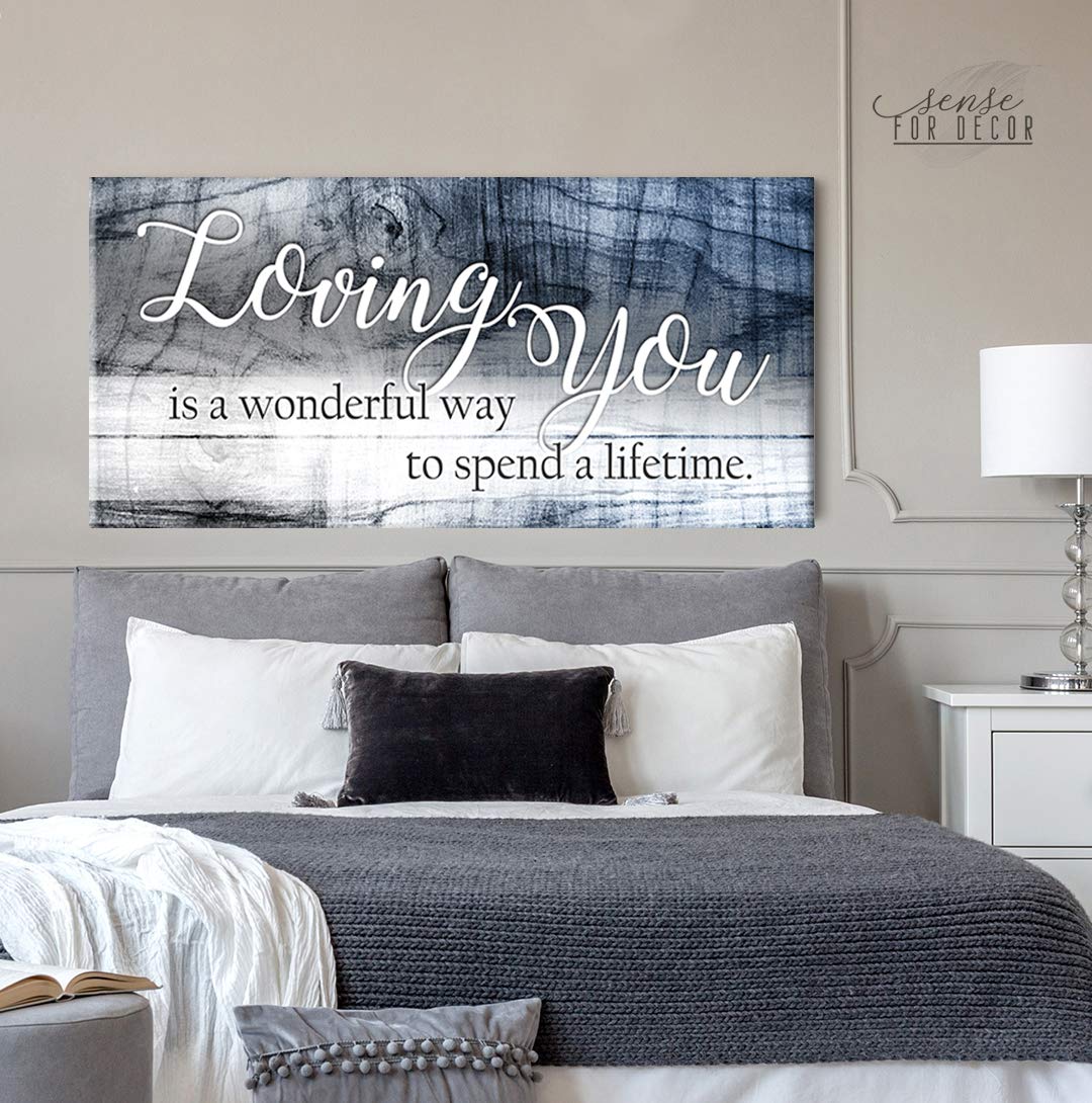 Sense Of Art Above Bed Lovers | Couples Wall Decor Wood Framed Canvas ...