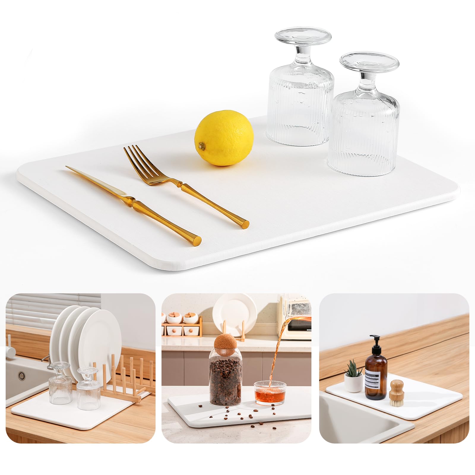 WALL QMER Super Absorbent Stone Drying Mat for Kitchen Counter, Fast ...