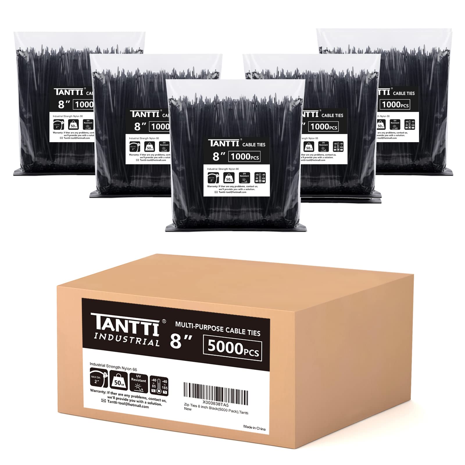 Zip Ties 8 inch Black Zip Ties 5000 Pack(5×1000), Wire ties with 50lb ...