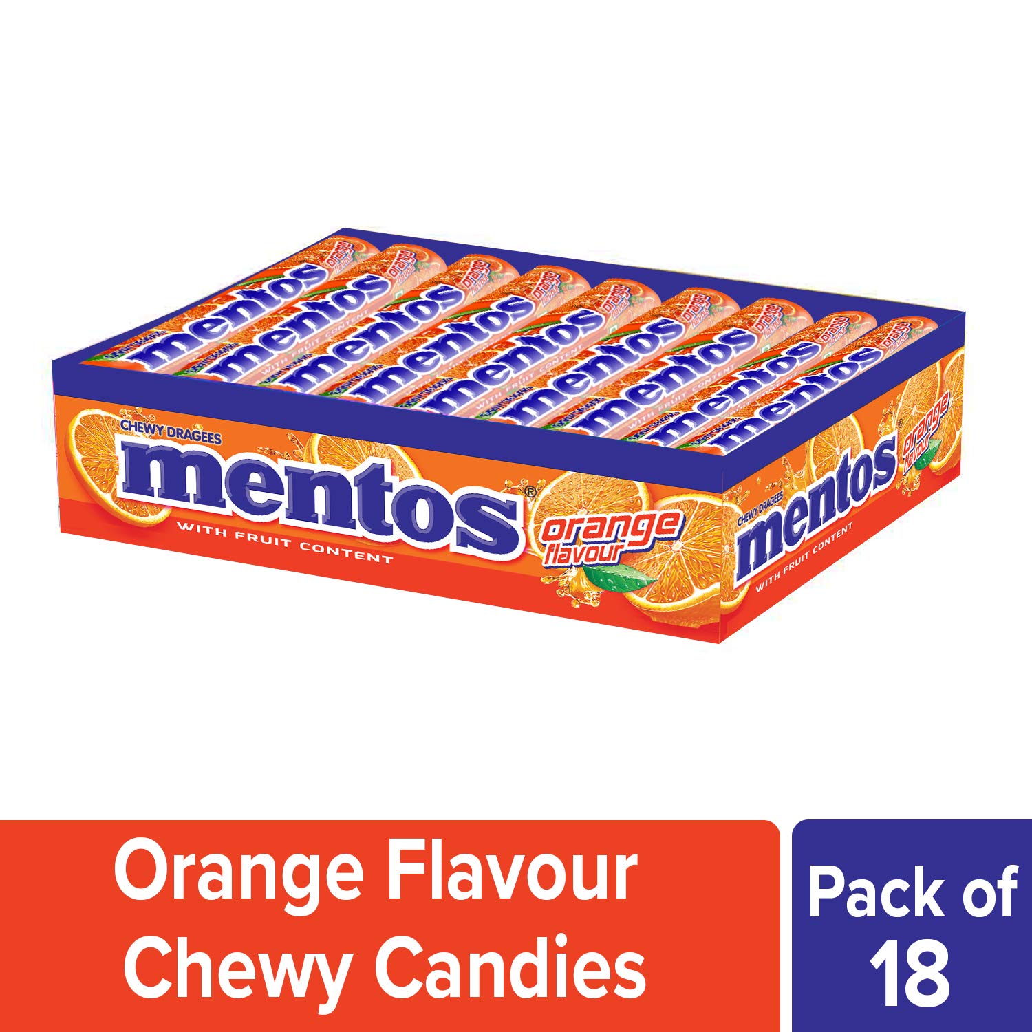 Mentos, Orange Flavour, Chewy Candy Stick Pack, 655.2 g- Pack of 18 ...