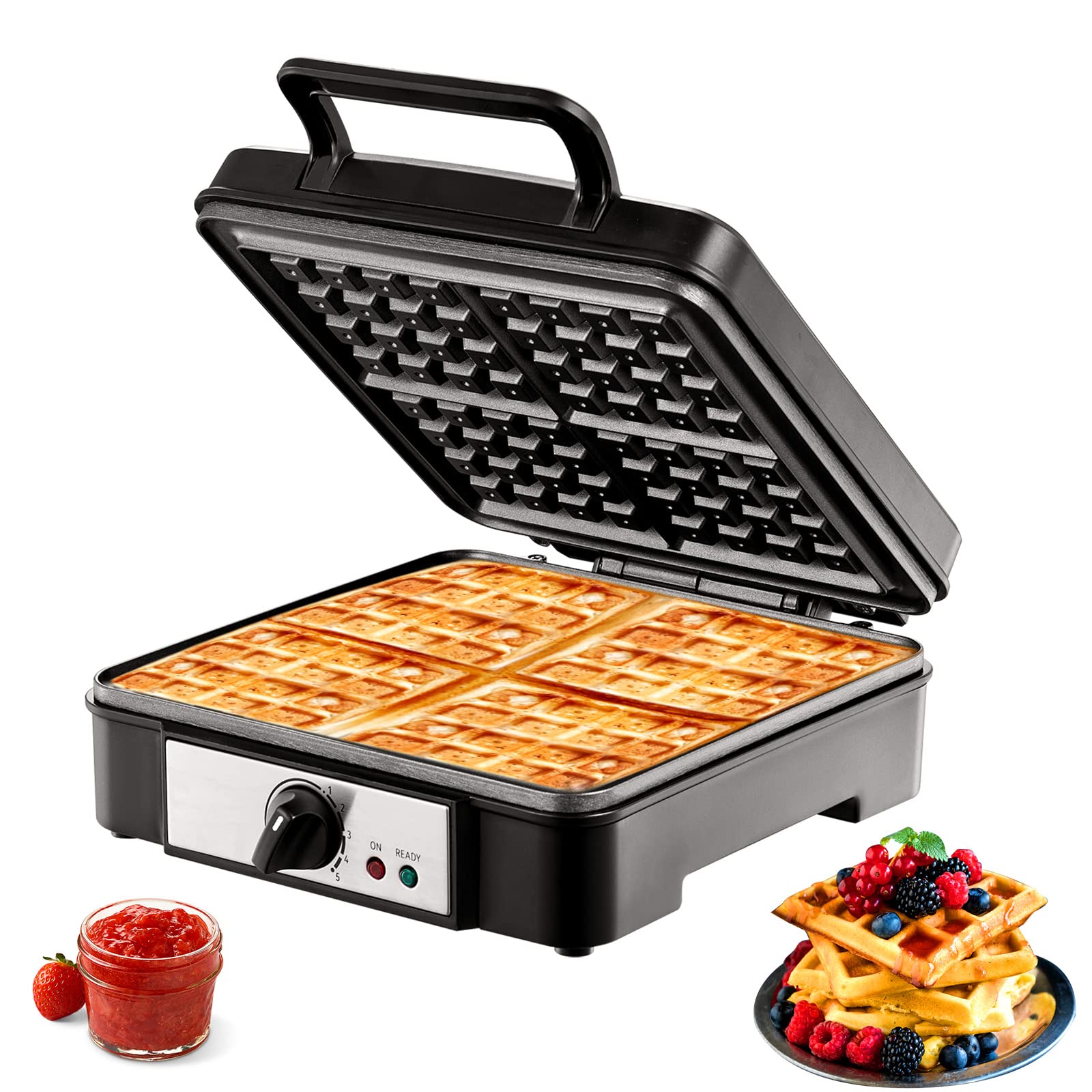 VEVOR Waffle Maker 1200W Square Waffle Iron, Non-Stick Waffle Baker ...