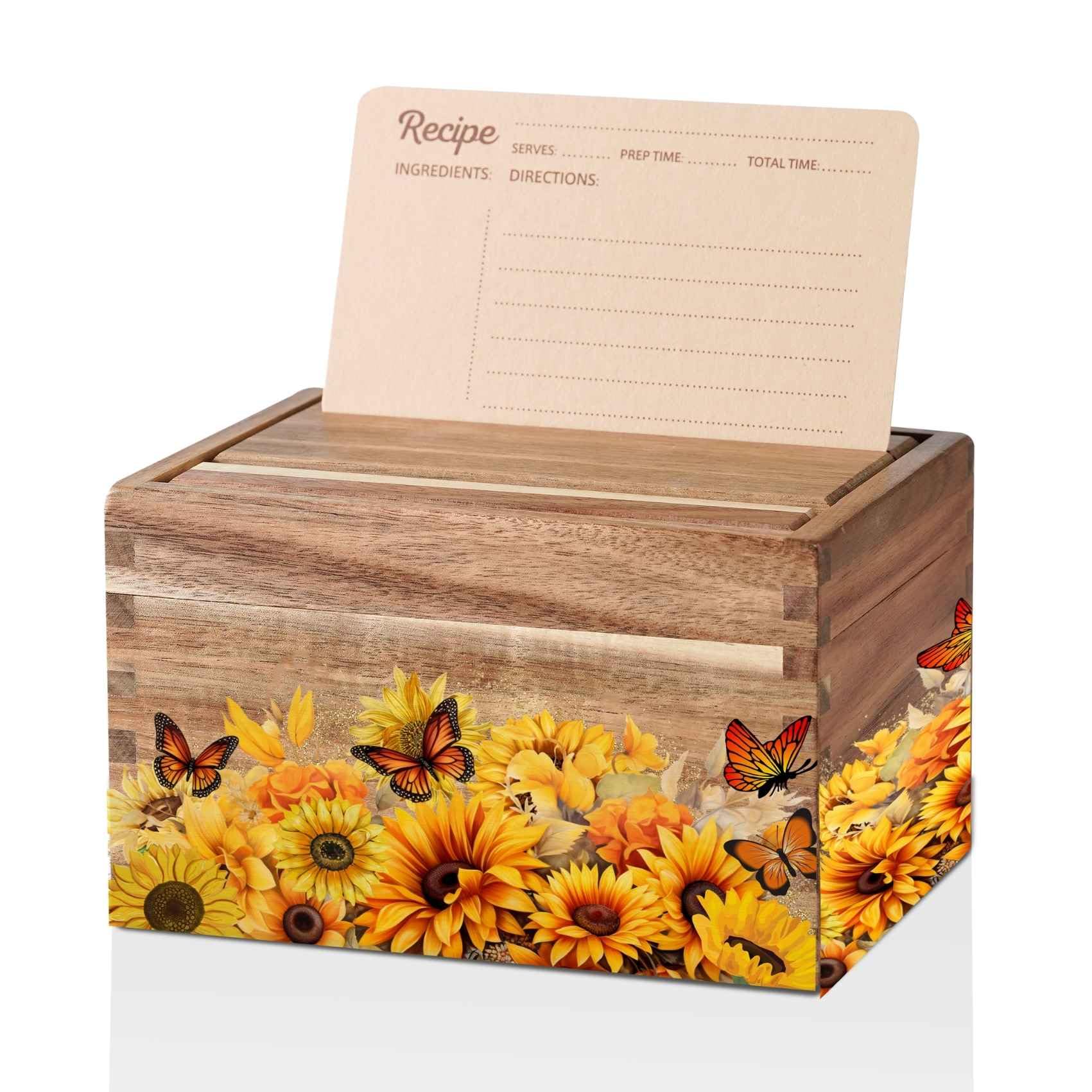 InnoBeta Sunflower Gifts Recipe Box, Recipe Card Holder Box with 50 4x6 ...