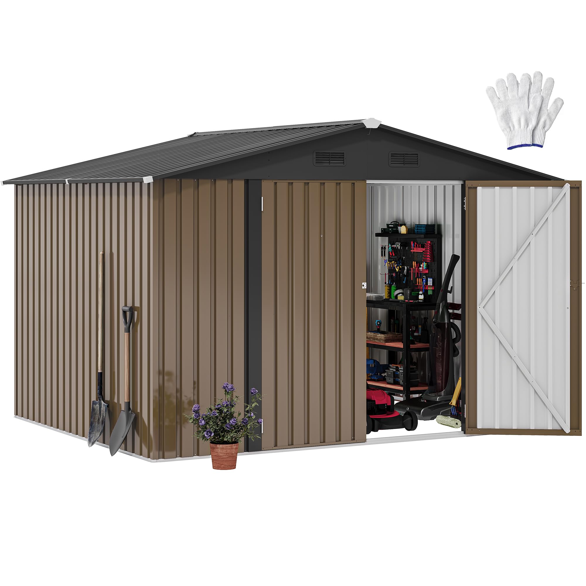 DWVO 10'x8' Large Metal Outdoor Storage Shed, Heavy Duty Tool Storage ...