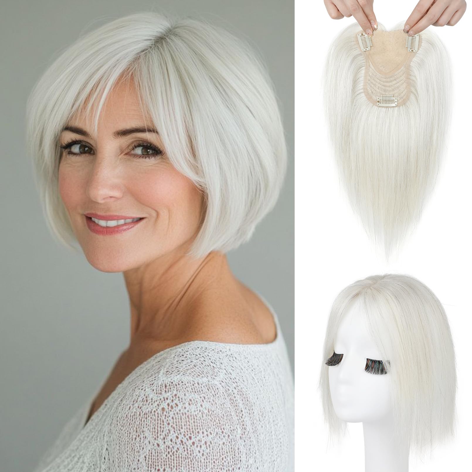 REECHO Human Hair Toppers for Women Real Human Thick Hair Topper ...