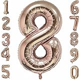 40 inch Giant Number Balloons Rose Gold Mylar Foil Large Number 1 Big Helium Balloon Birthday ...