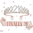 Amazon.com: 21st Birthday Crowns and Sash Set, Finally 21 Girls ...
