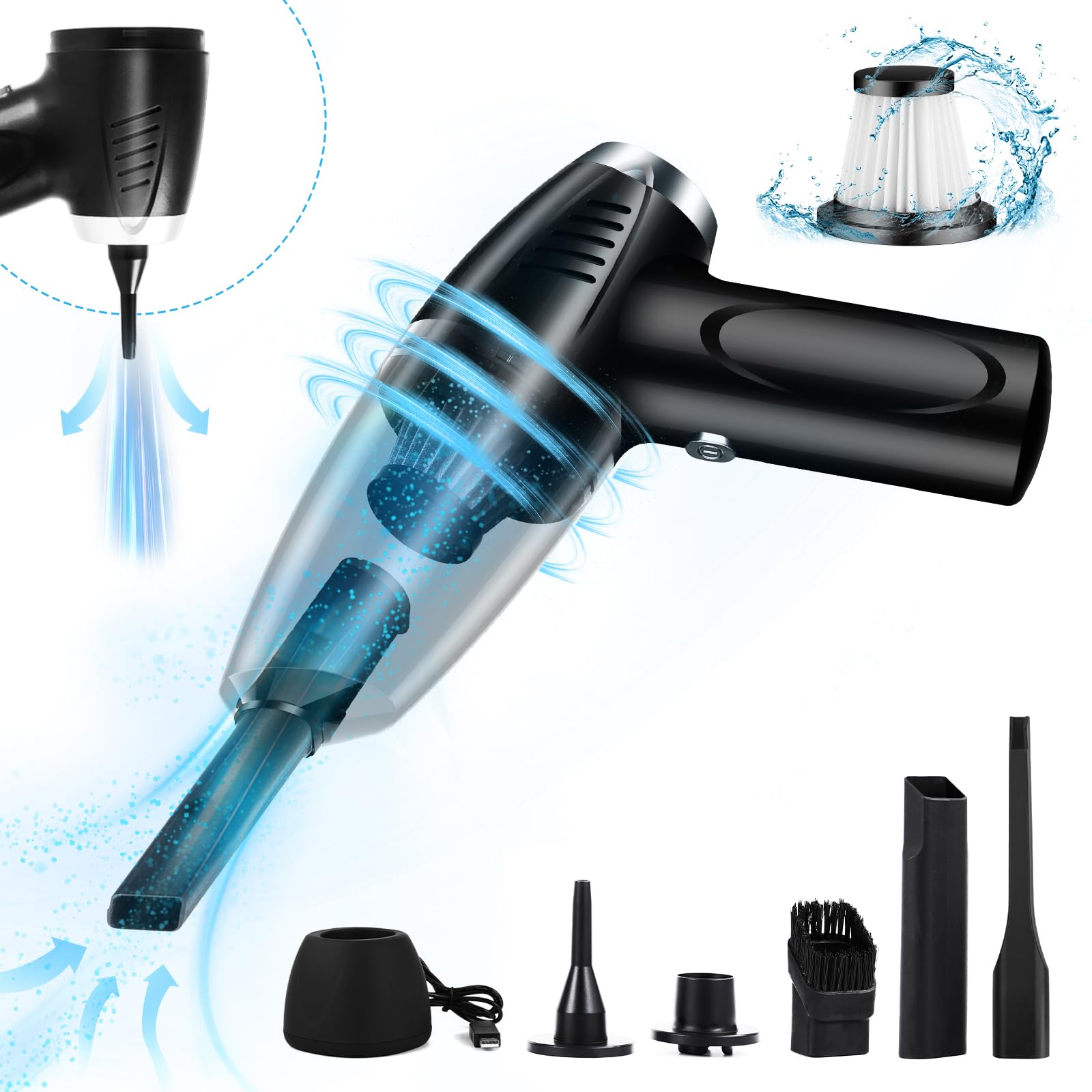 Howtine Cordless Vacuum Cleaner, Handheld Vacuum 9000Pa Strong Suction ...