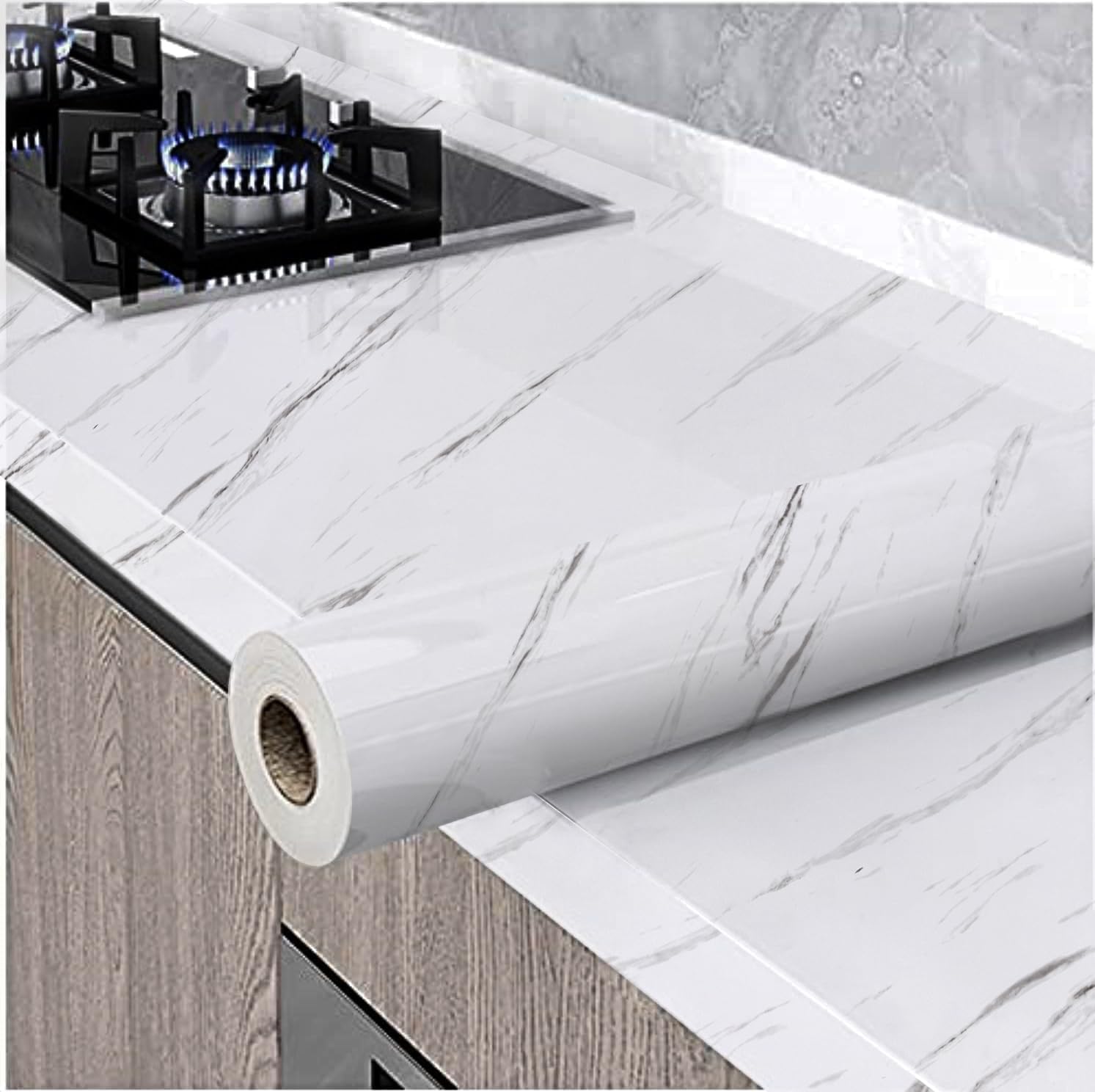 practicalWs17.7inch×472.4inch White/Grey Marble Contact Paper Granite ...