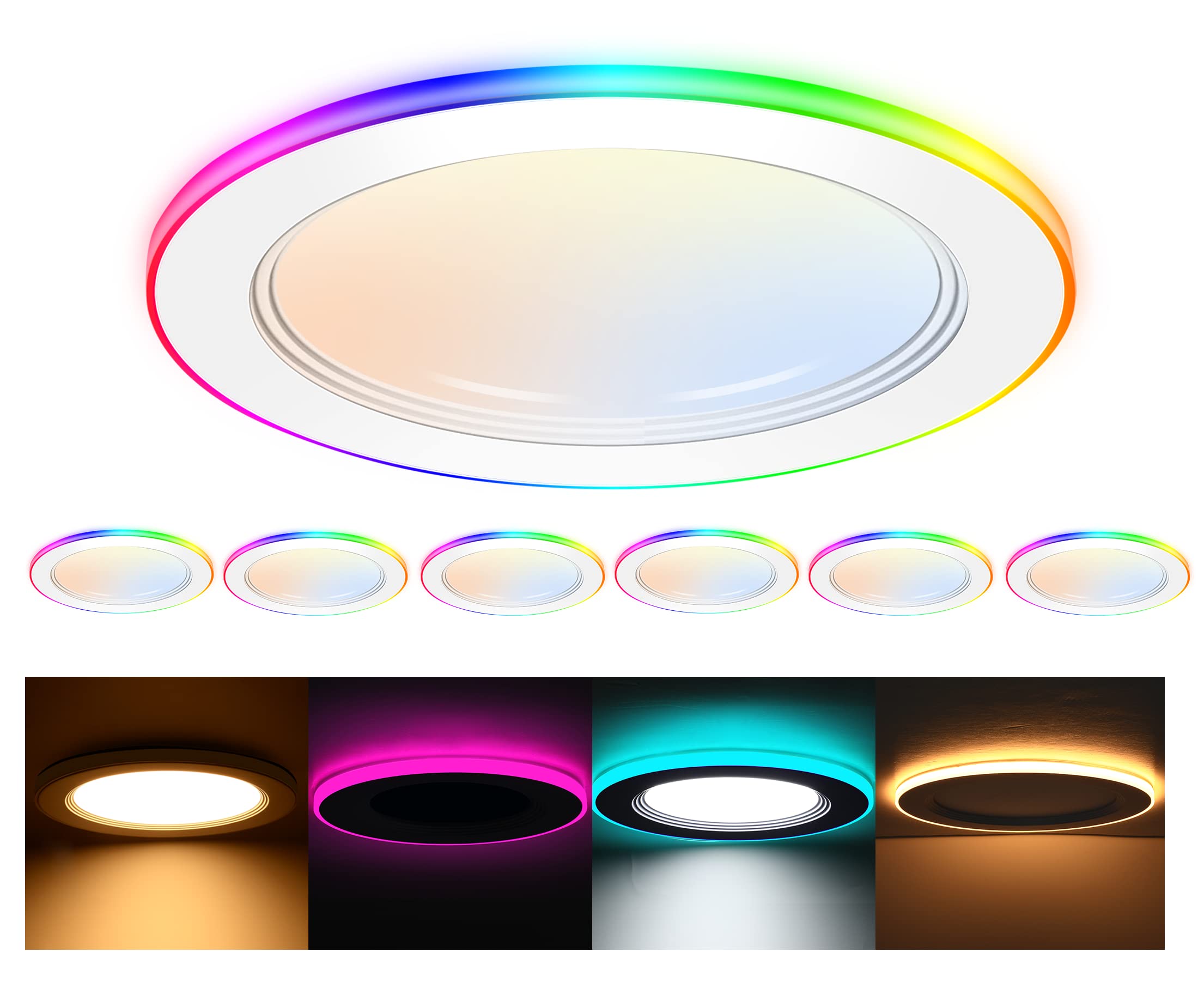 CLOUDY BAY [6 Pack] 6 Inch Smart LED Recessed Ceiling Light with RGB ...