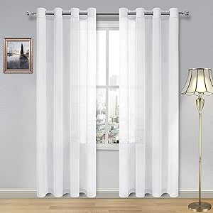 Amazon.com: DWCN White Sheer Curtains - Semi Transparent Voile Grommet ...