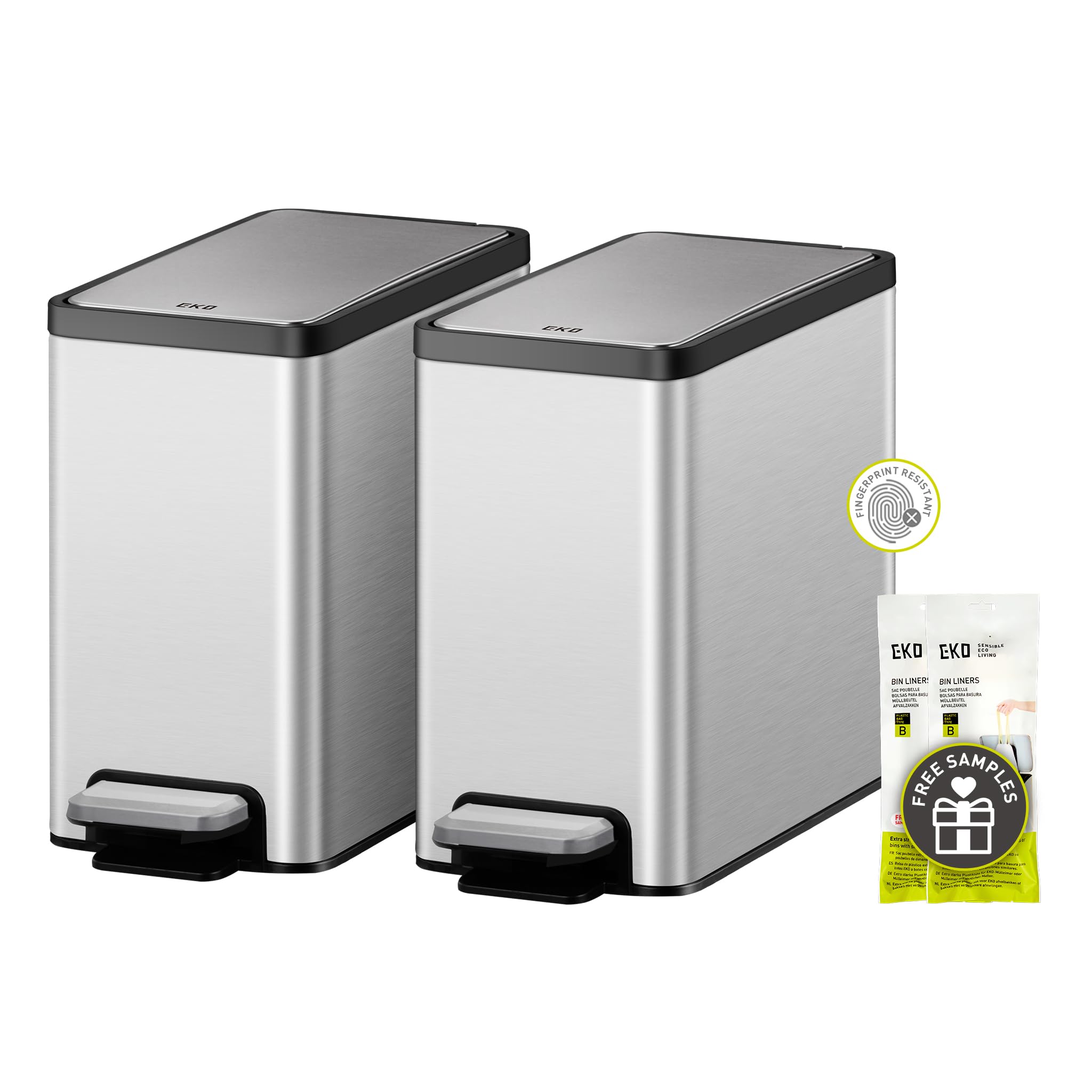 EKO Slim Small Bathroom Trash Can with Lid, Stainless Steel Kitchen ...
