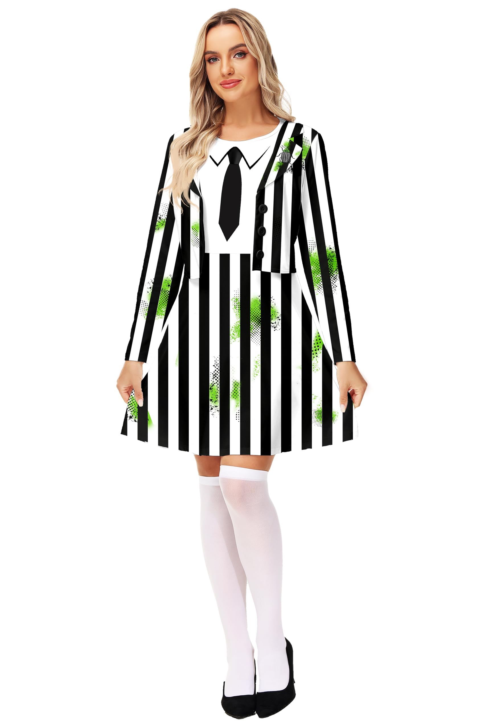 Remimi Halloween Costume Women Role Play Dresses Black White Vertical ...