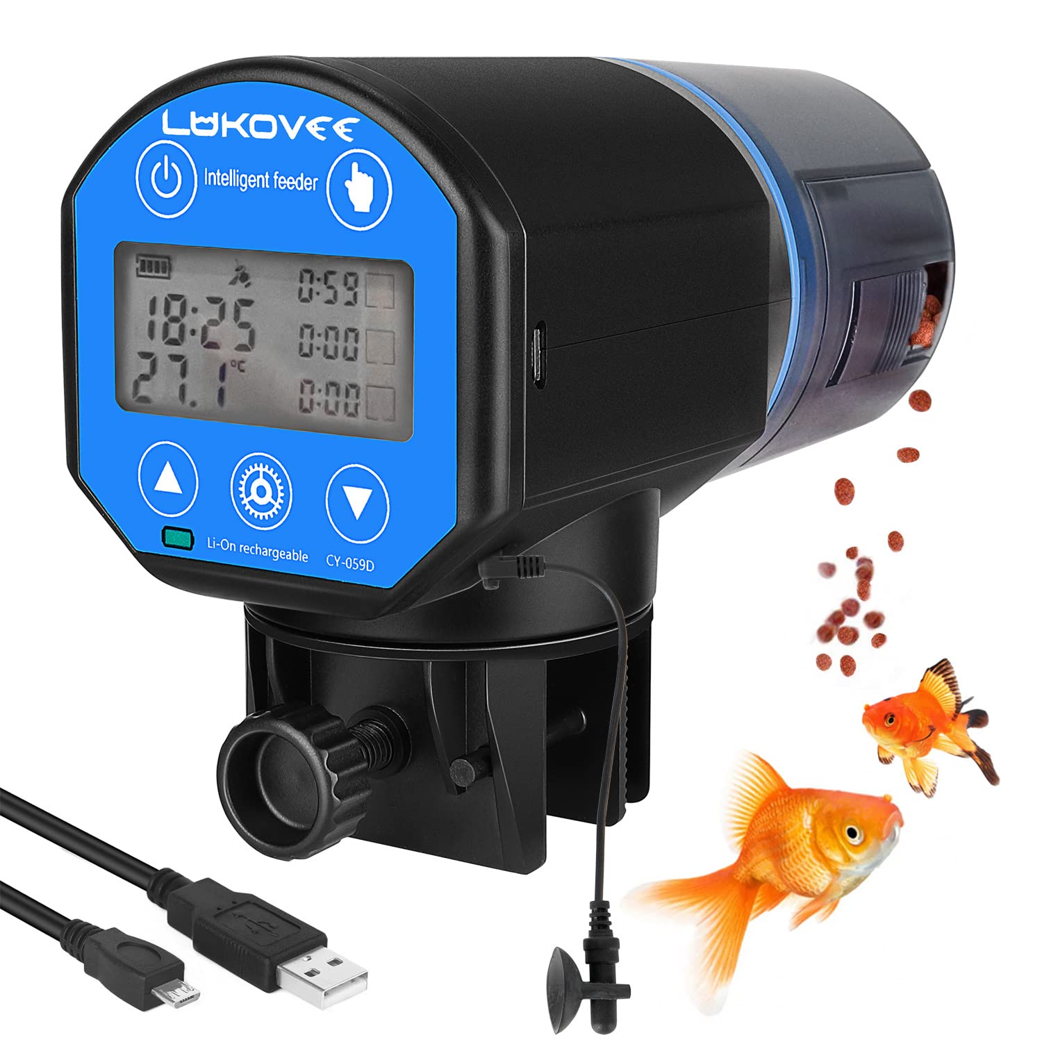 Lukovee Automatic Fish Feeder, Feeding Time Display USB Rechargeable ...