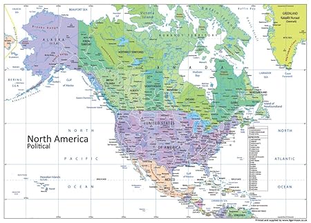 North America Political Map - Paper Laminated - A1 Size 59.4 x 84.1 cm ...