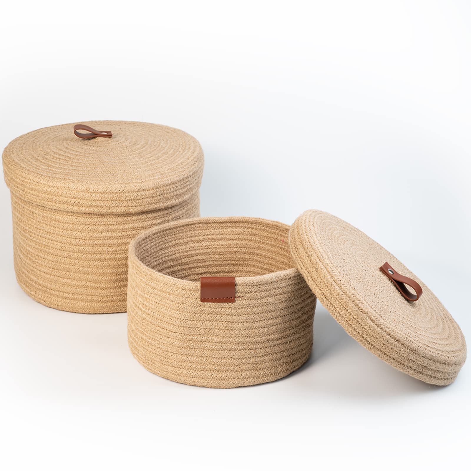 Lvfaismeg Decorative Basket With Lids,Natural Jute Rope Woven Basket ...