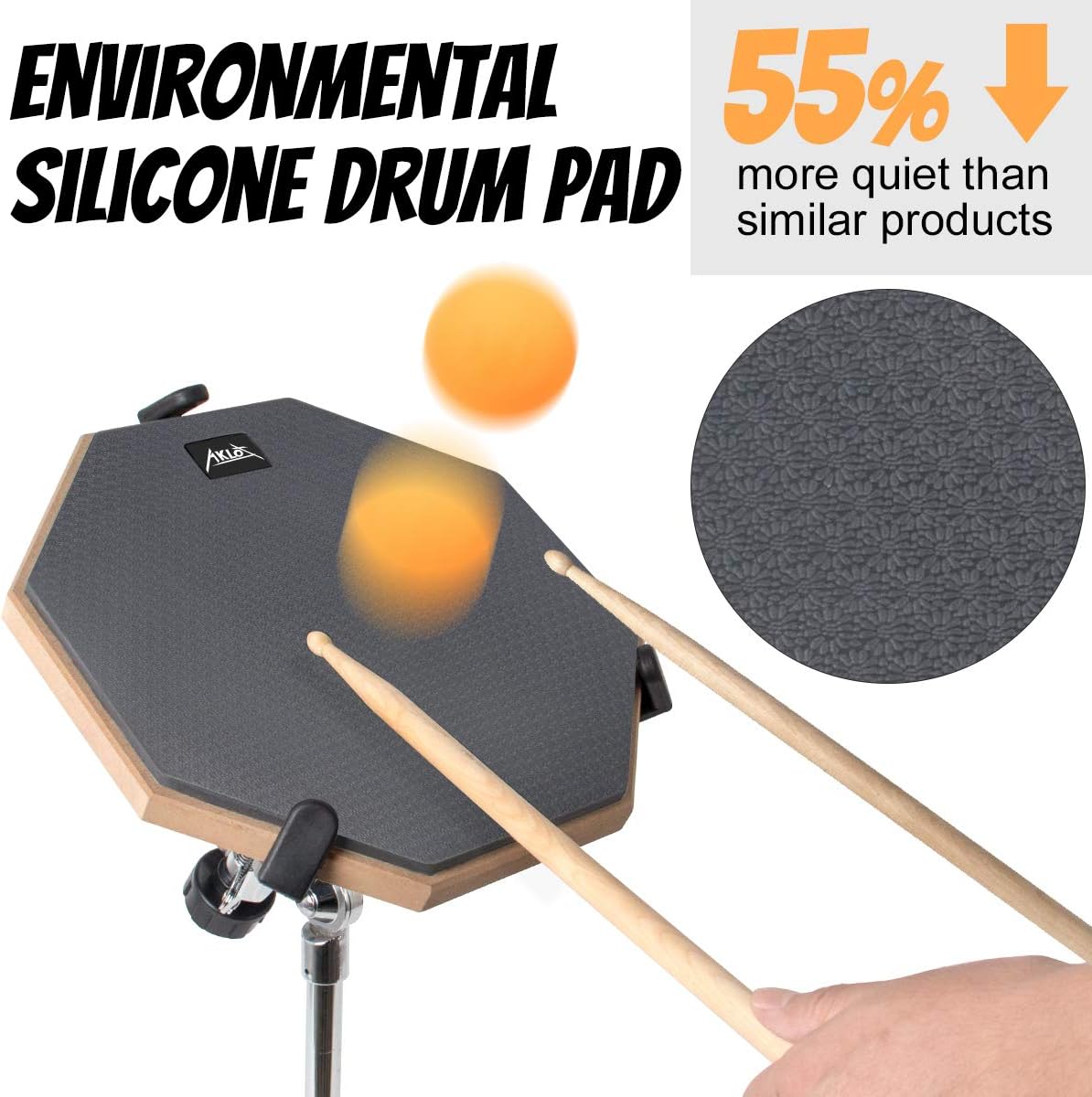 AKLOT Practice Pad Set 12″ Silicone Exercise Pads Mat for Adult Kids ...