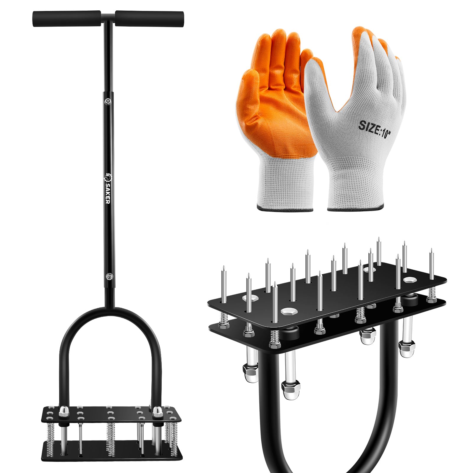 Saker Lawn Aerator, Lawn Aerator Tool with 15 Iron Spikes, Automatic ...