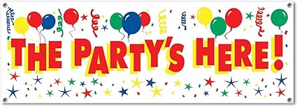 Amazon.com: Beistle The Party's Here Sign Banner, 5-Feet by 21-Inch ...